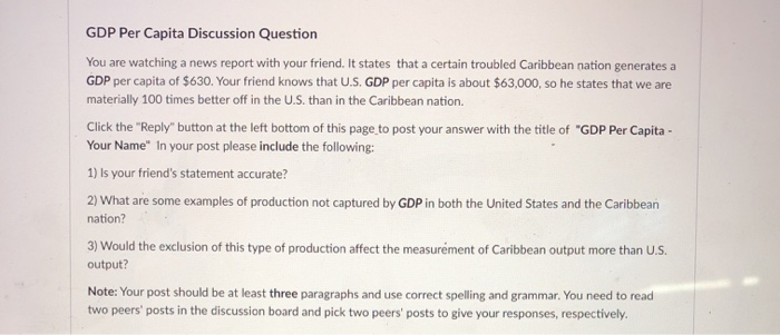 Solved GDP Per Capita Discussion Question You are watching a | Chegg.com