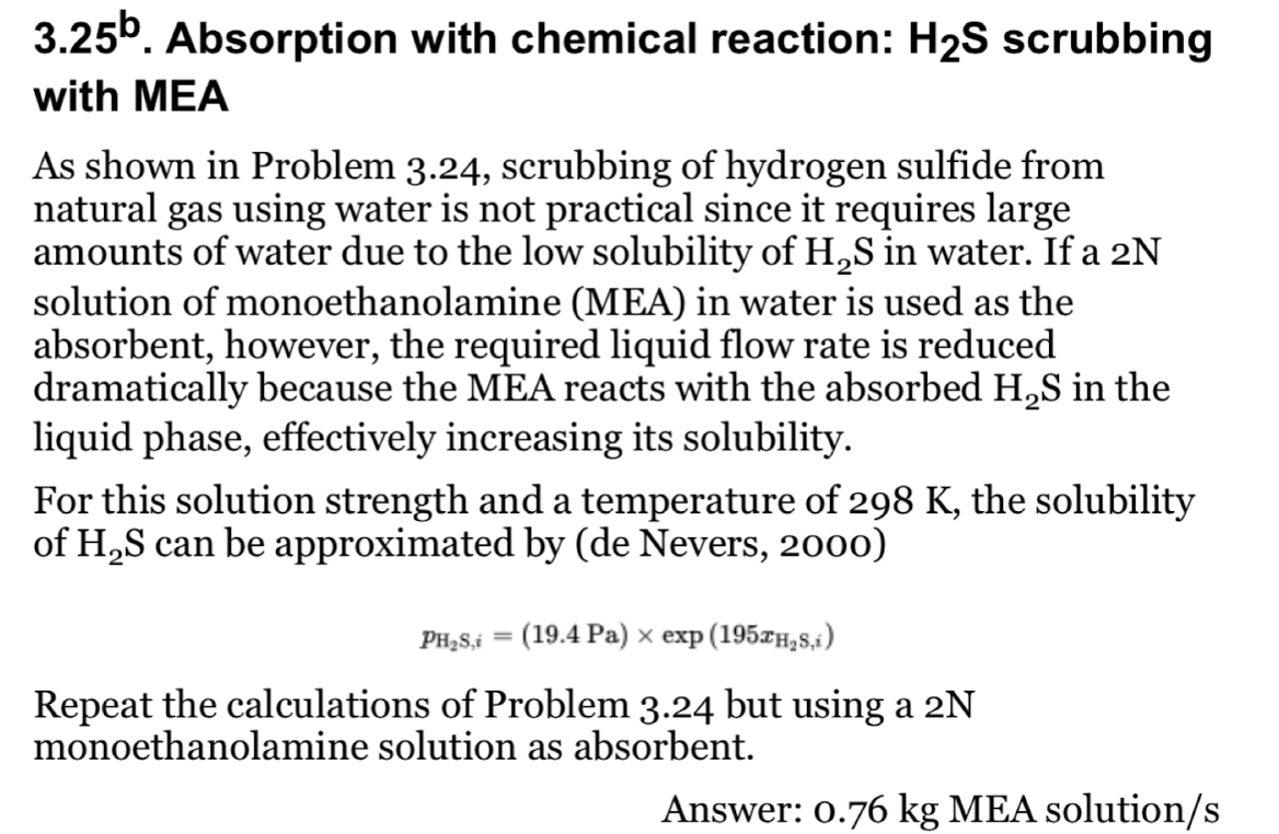 Solved 3.25b. ﻿Absorption with chemical reaction: H2S | Chegg.com