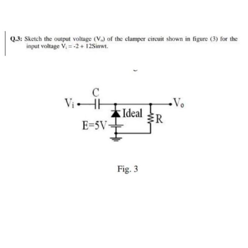 Solved Q.3: Sketch the output voltage (V.) of the clamper | Chegg.com