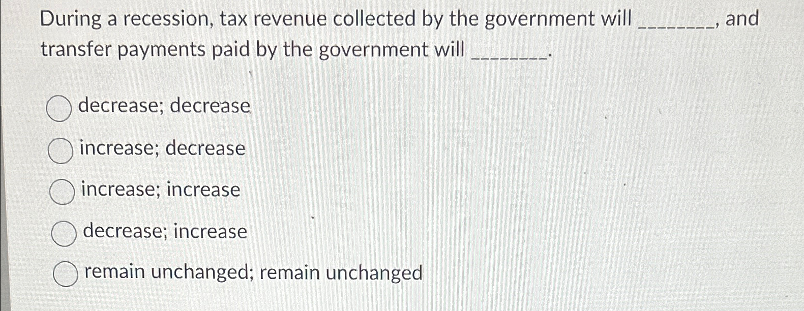 Solved During a recession, tax revenue collected by the | Chegg.com
