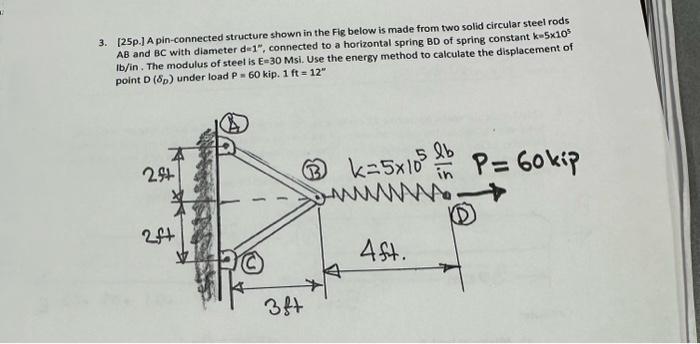 Solved 3. [25p.] A pin-connected structure shown in the Fig | Chegg.com