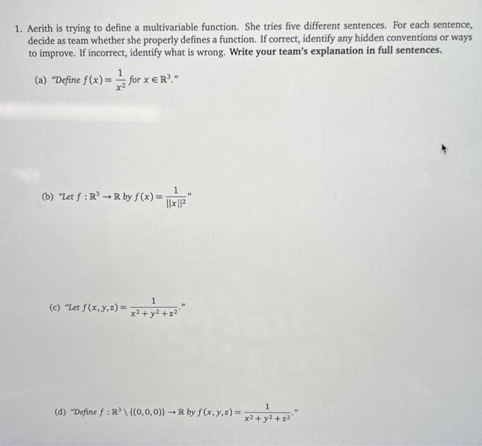 Solved Aerith is trying to define a multivariable function. | Chegg.com
