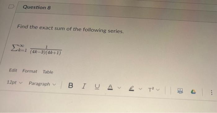 Solved Find the exact sum of the following series. | Chegg.com