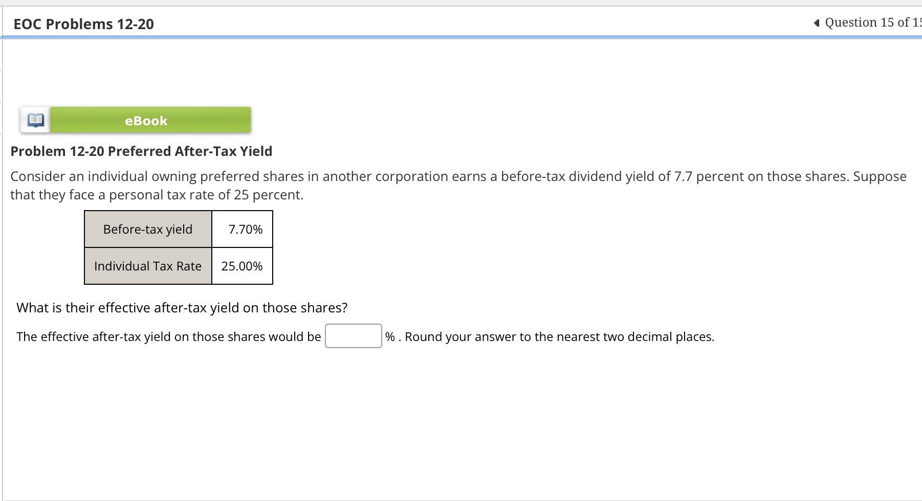 Solved EOC Problems 12-20Question 15 ﻿of 1 ﻿:eBookProblem | Chegg.com