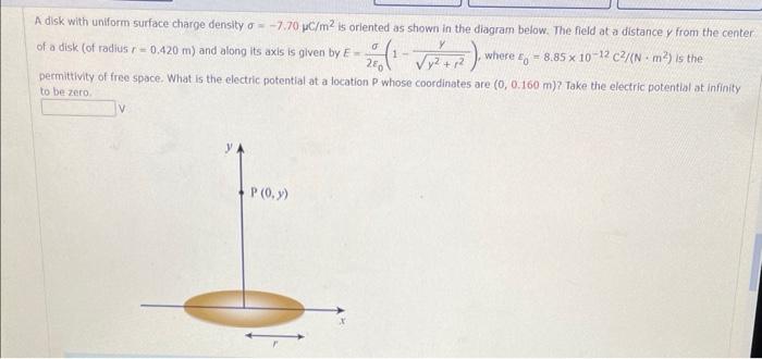 Solved A disk with uniform surface charge density | Chegg.com
