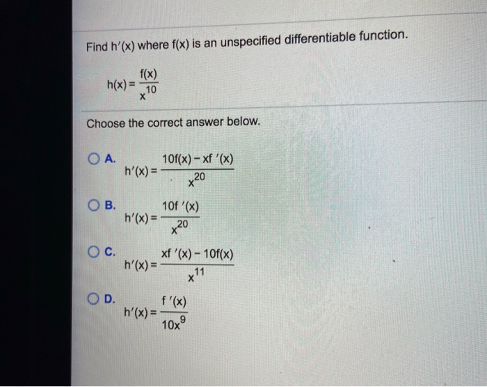 Solved Find h'(x) where f(x) is an unspecified | Chegg.com