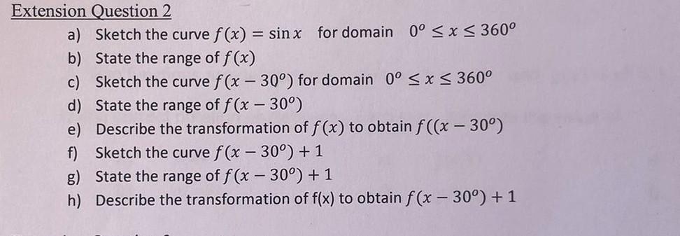 Solved Extension Question 2 a) Sketch the curve f(x)=sinx | Chegg.com