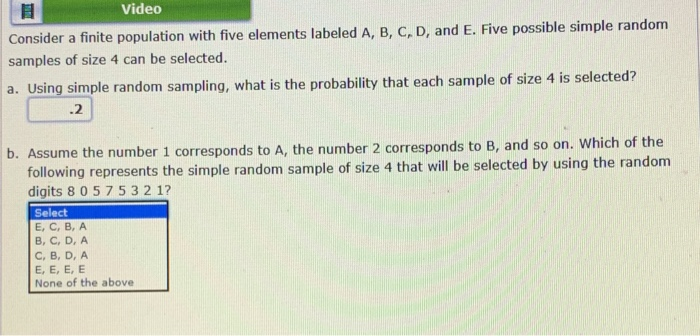 Solved Video Consider a finite population with five elements | Chegg.com