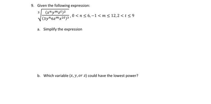 Solved 9. Given the following expression: | Chegg.com