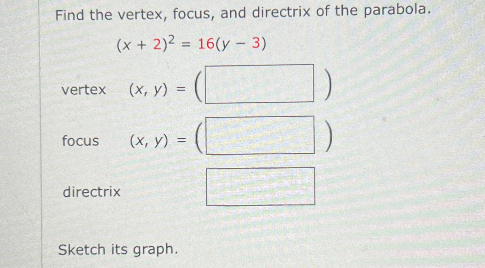 Solved Find the vertex, focus, and directrix of the | Chegg.com
