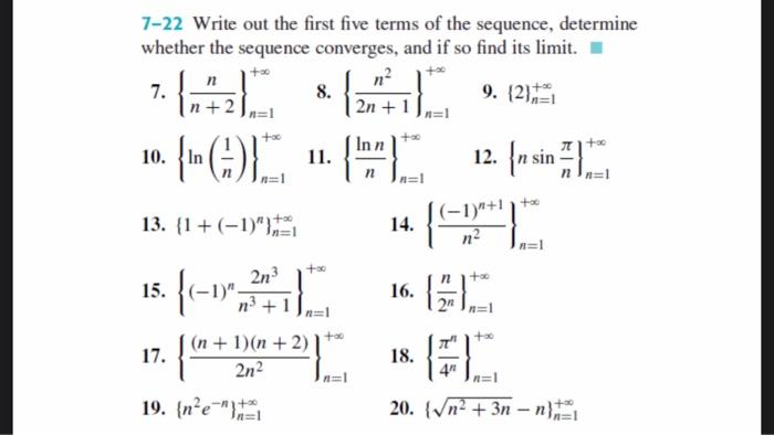 Solved 7-22 Write out the first five terms of the sequence, | Chegg.com