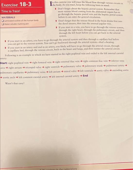 Solved In this exercise you will trace the blood flow | Chegg.com