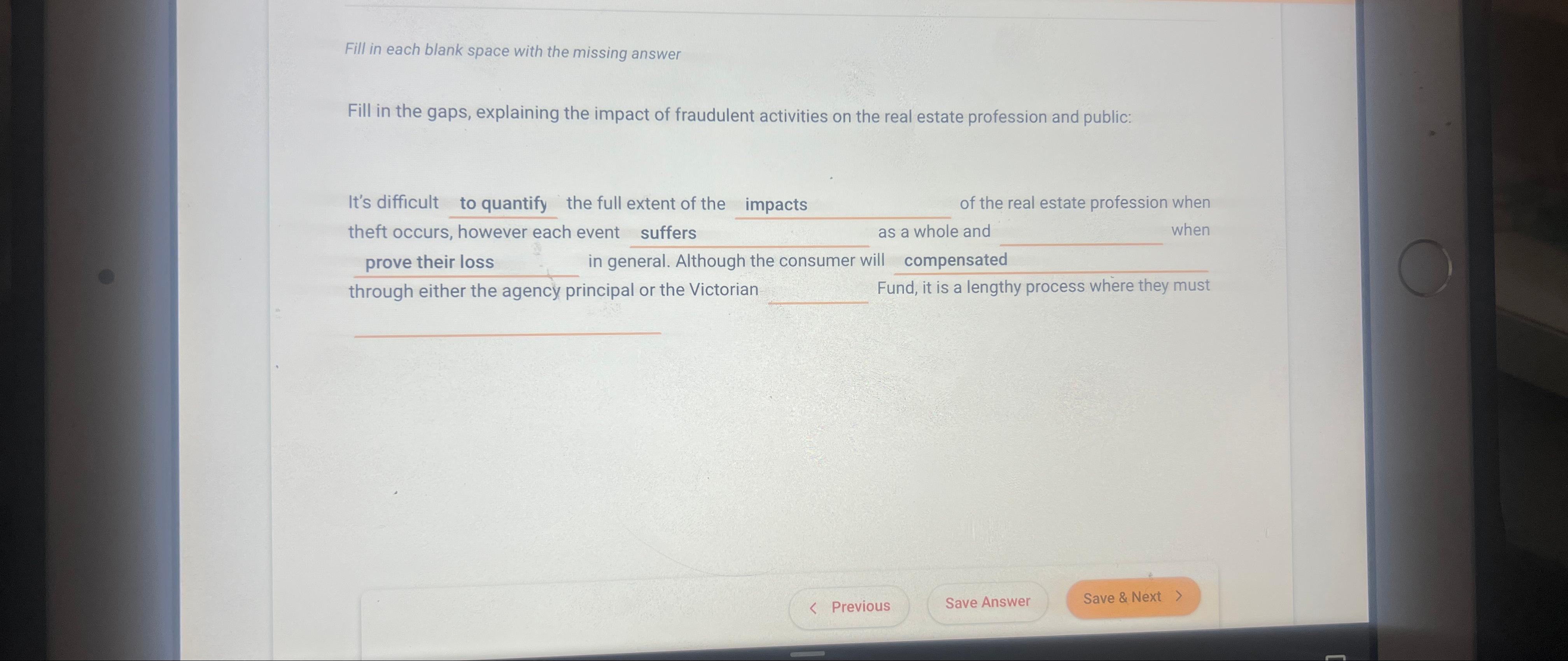 Solved Fill in each blank space with the missing answerFill | Chegg.com