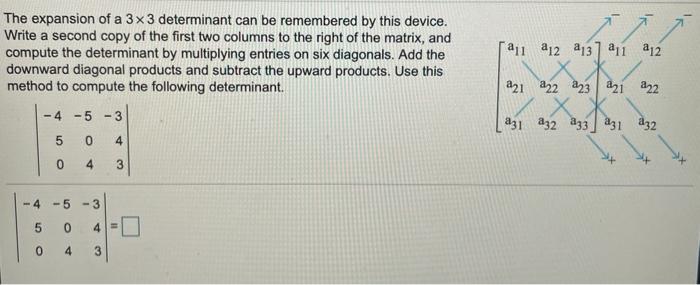 Solved The expansion of a 3x3 determinant can be remembered | Chegg.com