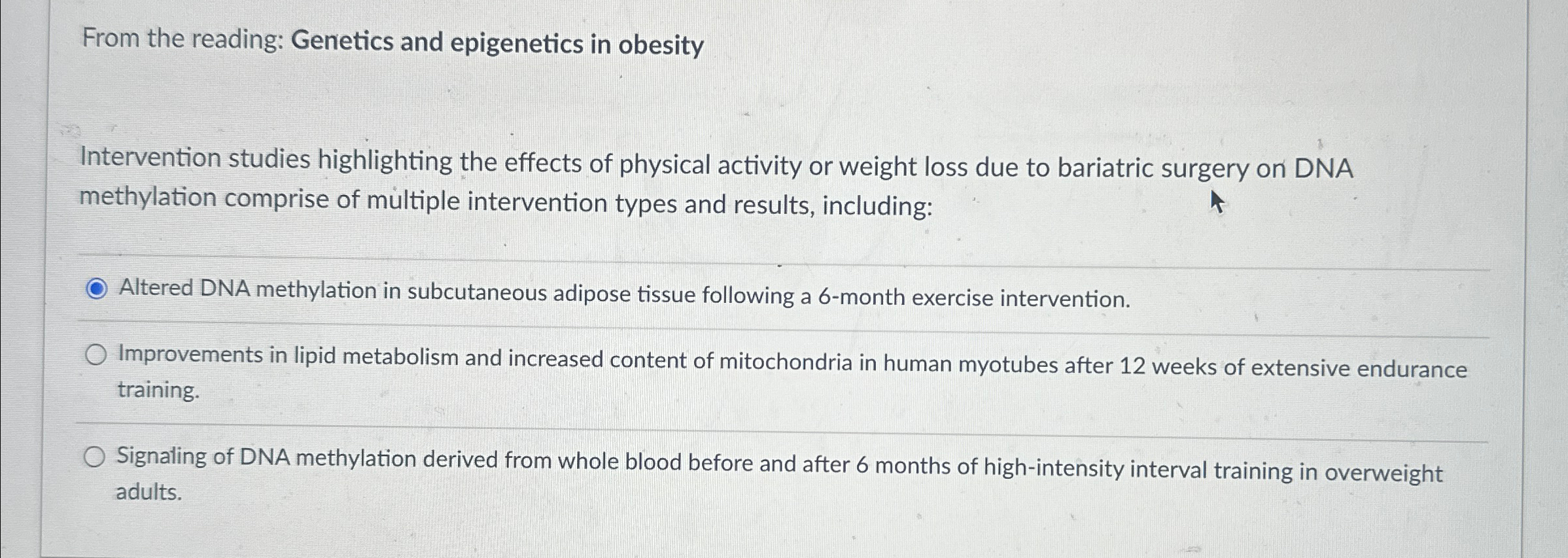 Solved From the reading: Genetics and epigenetics in | Chegg.com