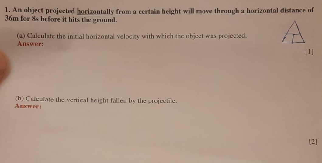 Solved An object projected horizontally from a certain | Chegg.com