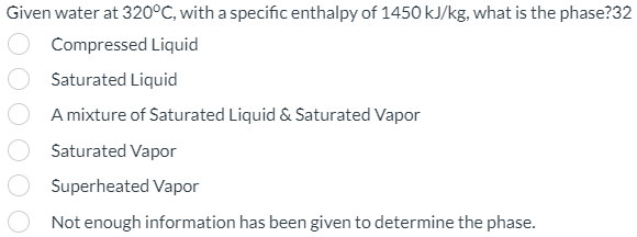 Solved Given water at 320°C, ﻿with a specific enthalpy of | Chegg.com