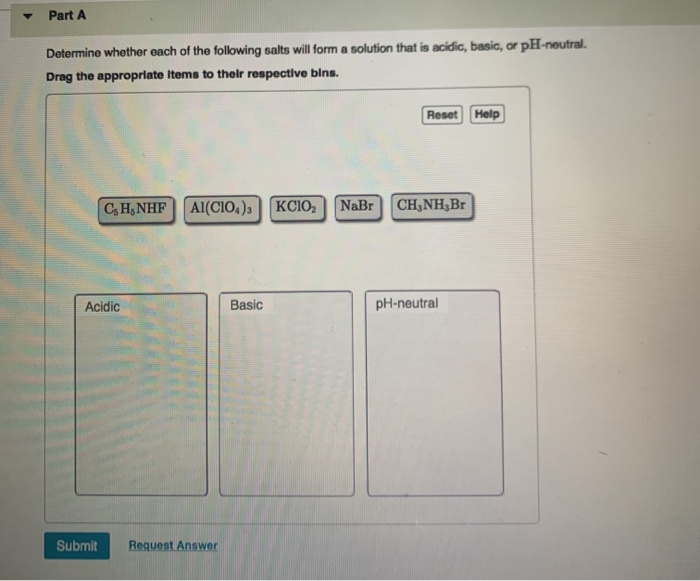 Solved Part A Determine whether each of the following salts | Chegg.com