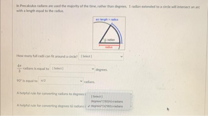Solved In Precalculus radians are used the majority of the | Chegg.com