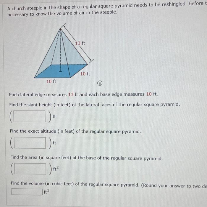 it3A church steeple in the shape of a regular square | Chegg.com