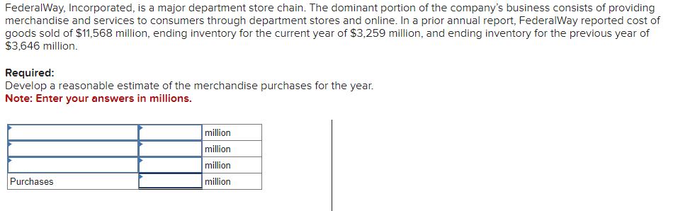 Solved FederalWay, Incorporated, is a major department store | Chegg.com Solved FederalWay, Incorporated, is a major department store | Chegg.com