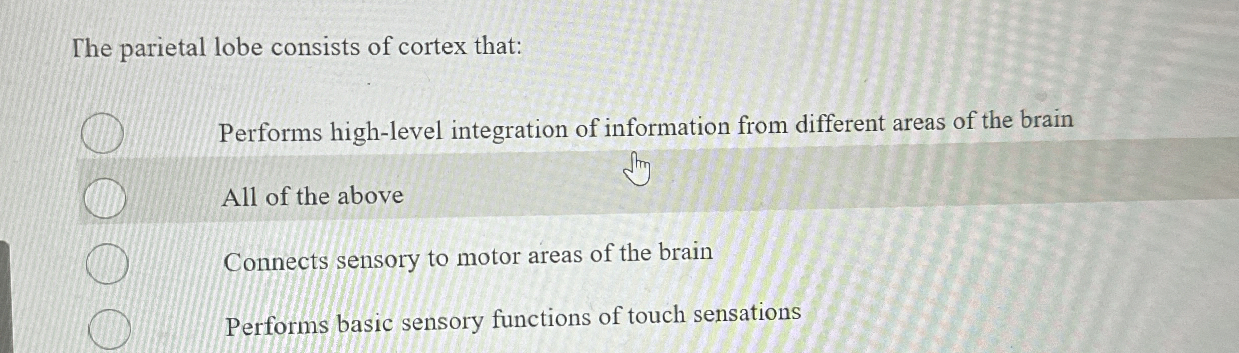 Solved The parietal lobe consists of cortex that: ﻿Performs | Chegg.com