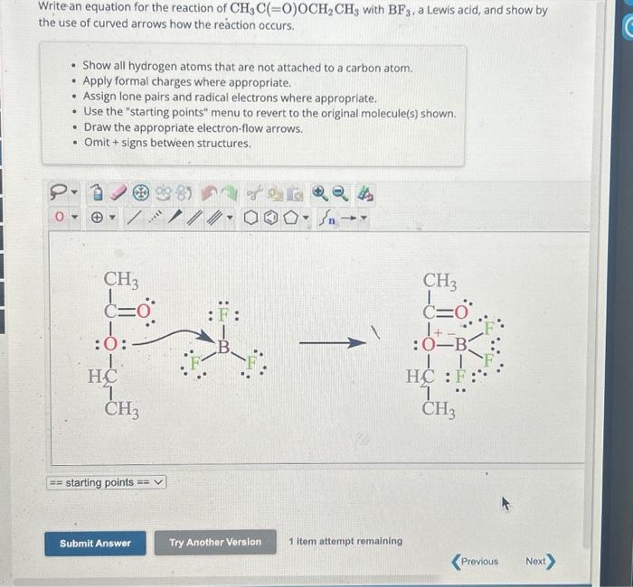 Solved Write an equation for the reaction of CH3C(=O)OCH2CH3 | Chegg.com