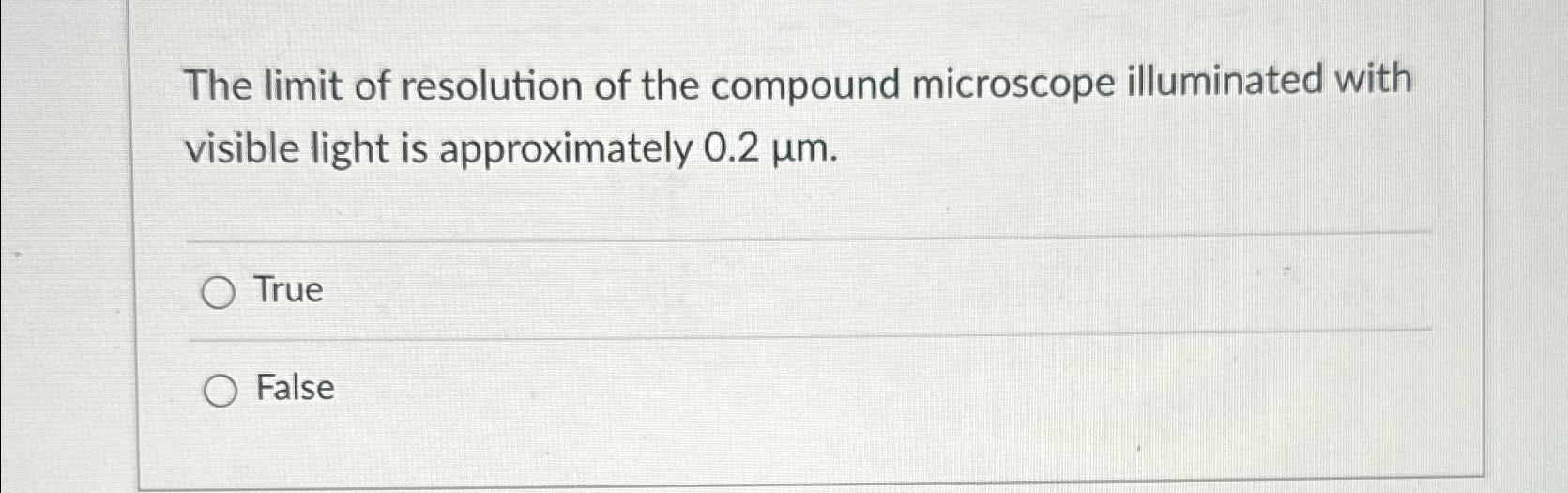 Solved The limit of resolution of the compound microscope | Chegg.com