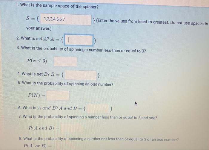Solved 1. What is the sample space of the spinner? S={ | Chegg.com