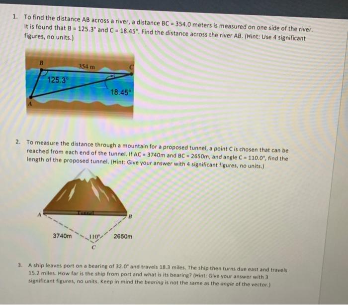 Solved 1. To find the distance AB across a river, a distance | Chegg.com