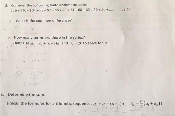 Solved 3 Consider The Following Finite Arithmetic Series 9838
