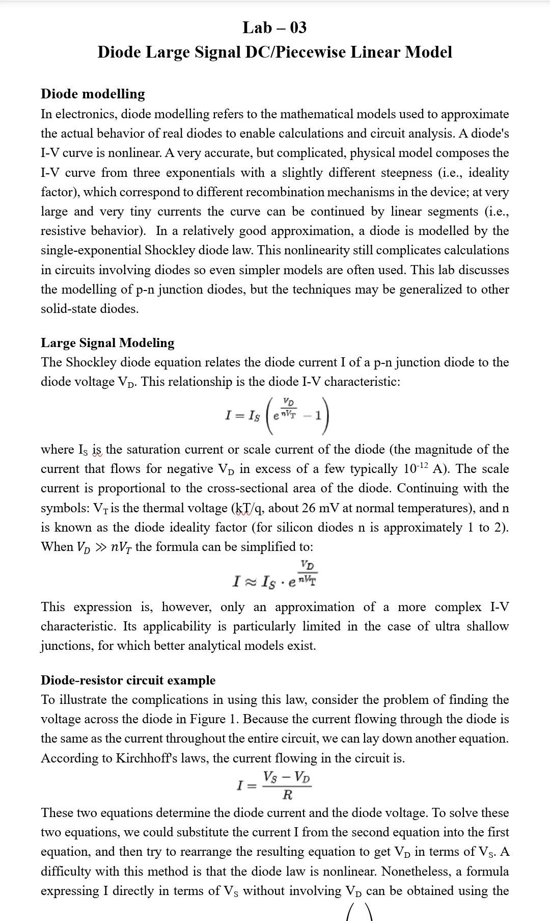 Diode Large Signal DC/Piecewise Linear Model Diode | Chegg.com