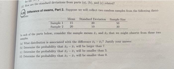 Solved (d) How are the standard deviations from parts (a), | Chegg.com