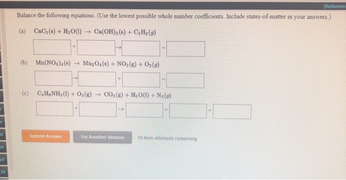 Solved (Referenc Balance the following equations (Use the | Chegg.com