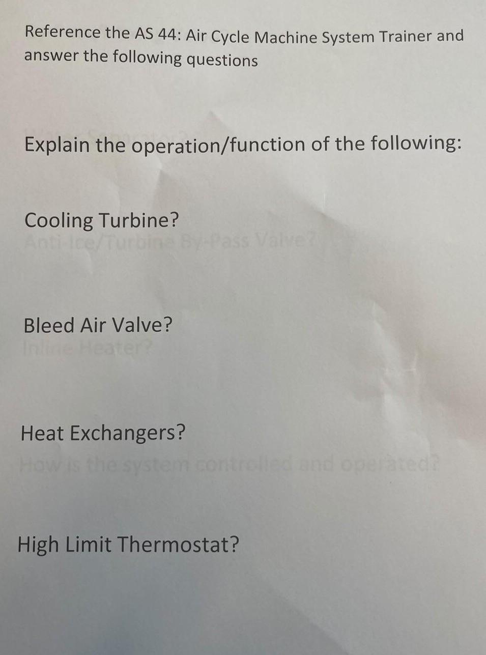 Solved Reference the AS 44: Air Cycle Machine System Trainer | Chegg.com