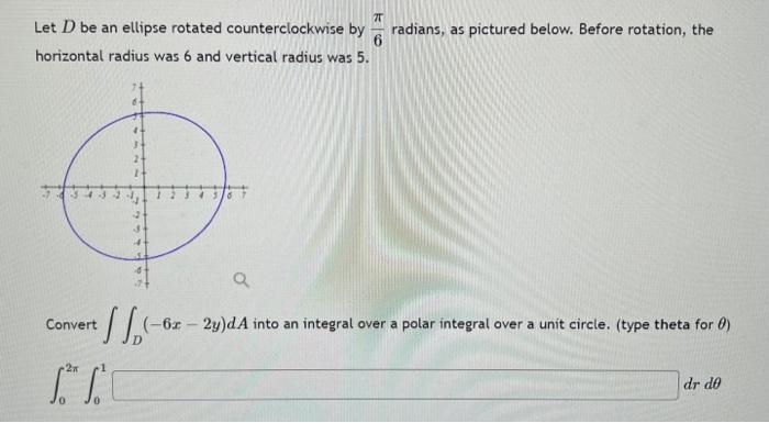 Solved Let D be an ellipse rotated counterclockwise by 6π | Chegg.com