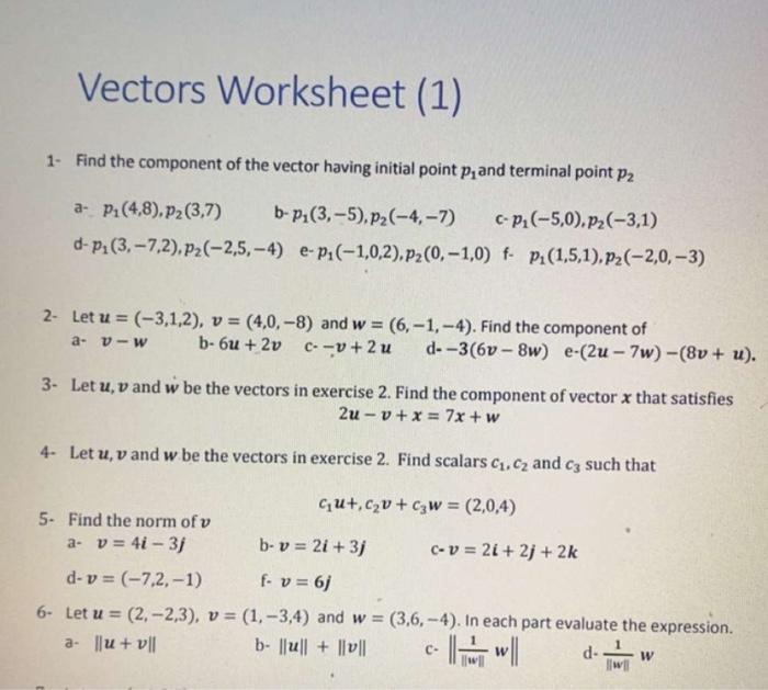 Solved Vectors Worksheet (1) 1- Find the component of the | Chegg.com