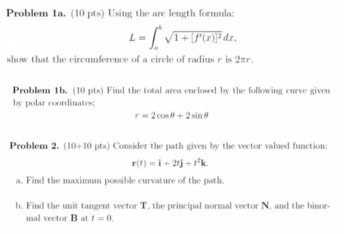 Solved Problem la. (10 pts) Using the arc length formula: 1 | Chegg.com