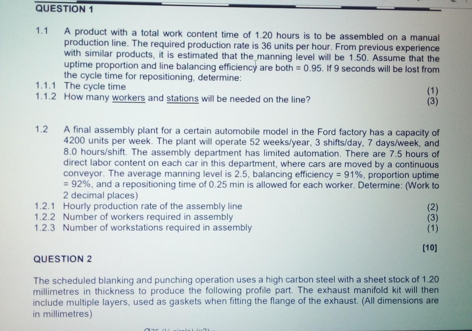 Solved 1.1 A product with a total work content time of 1.20 | Chegg.com