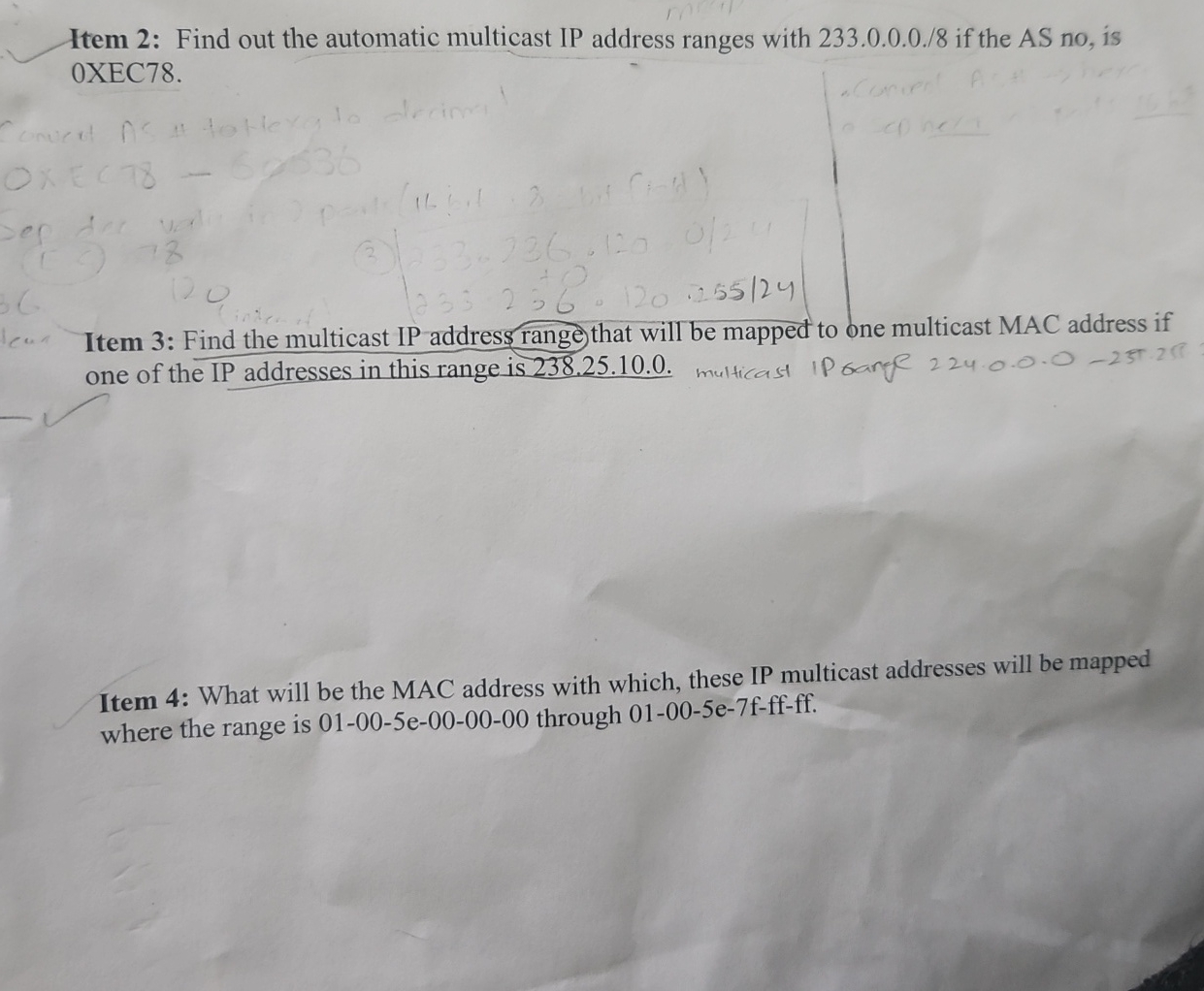 Solved Item 2: Find out the automatic multicast IP address | Chegg.com