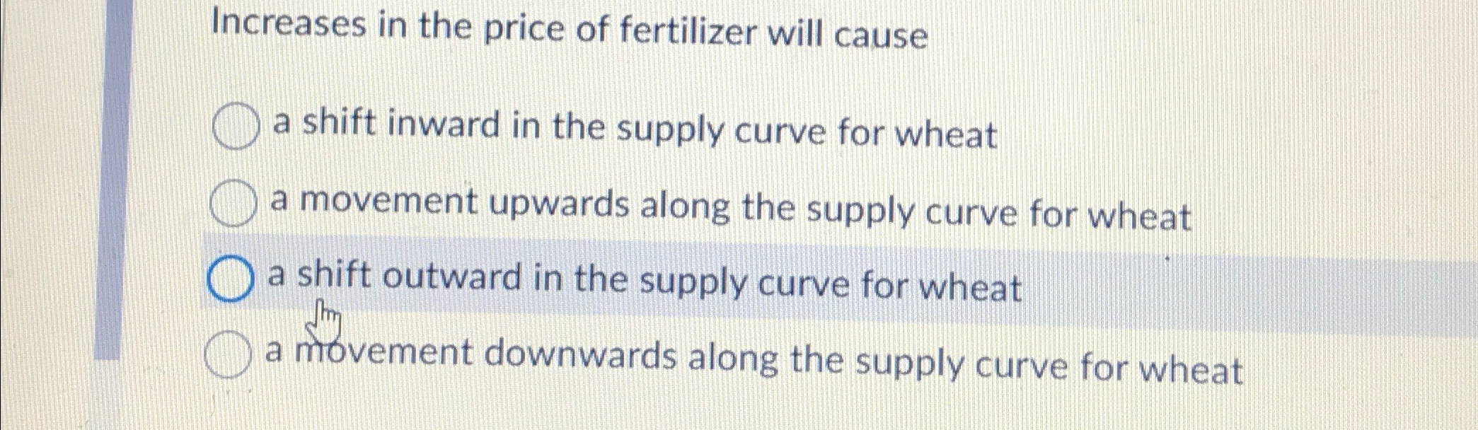 Solved Increases in the price of fertilizer will causea | Chegg.com