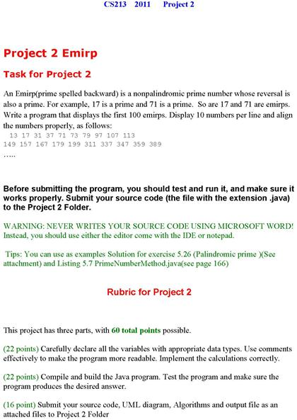 Solved Task for Project 2 An Emirp(prime spelled backward) | Chegg.com
