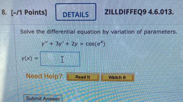 Solved Solve the differential equation by variation of | Chegg.com