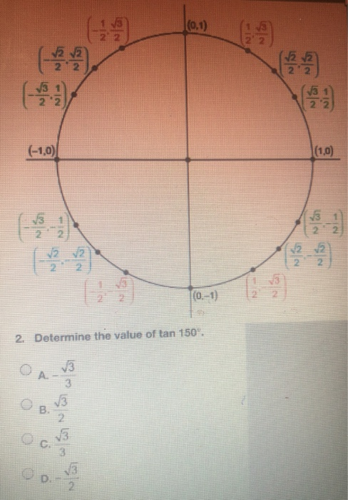 Solved (-1,0)/ (10) (0-1) 2. Determine the value of tan | Chegg.com