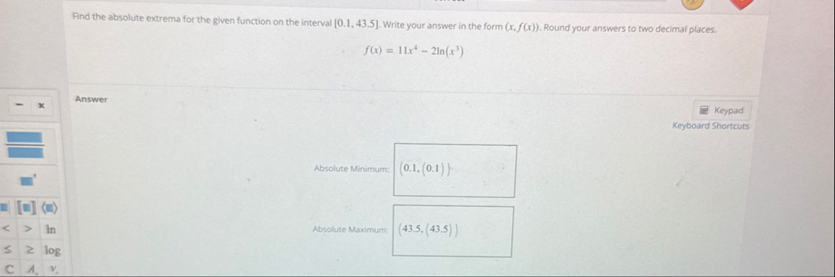 Solved Find the absolute extrema for the given function on | Chegg.com