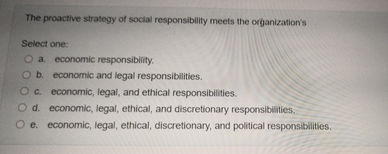 Solved The proactive strategy of social responsibility meets | Chegg.com