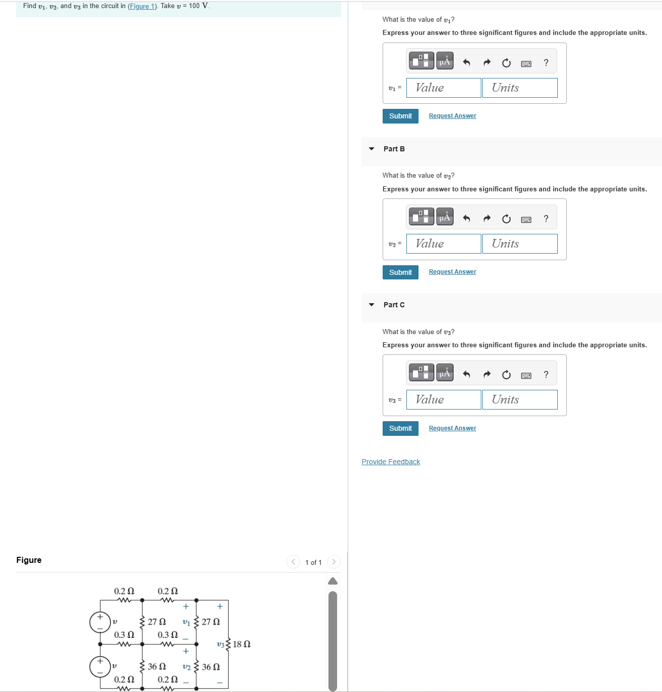 Solved Find v1, v2, ﻿and v3 in ﻿the circuit in (Figure 1). | Chegg.com