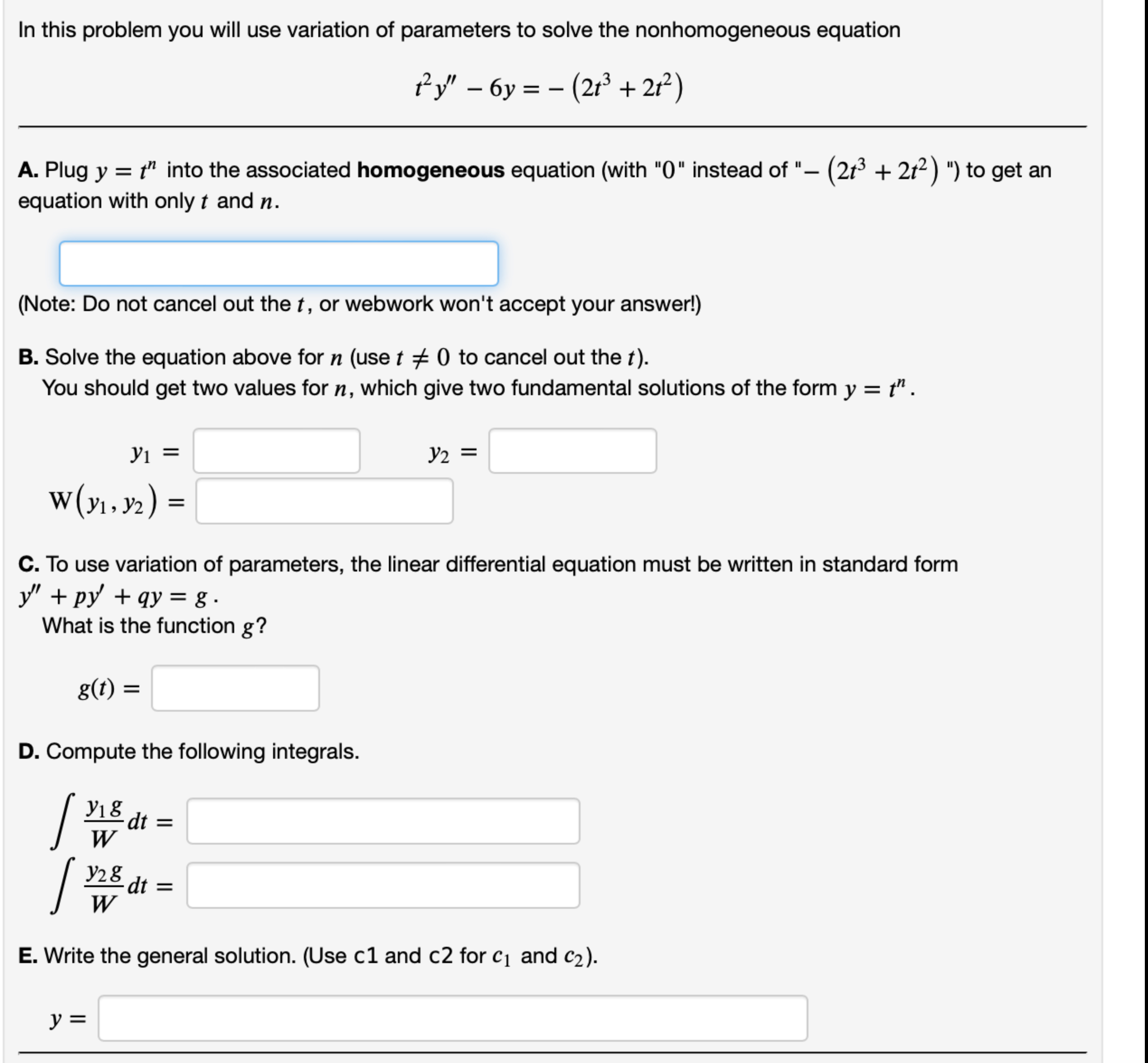 Solved In this problem you will use variation of parameters | Chegg.com