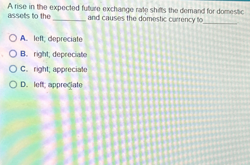 Solved A rise in the expected future exchange rate shifts | Chegg.com