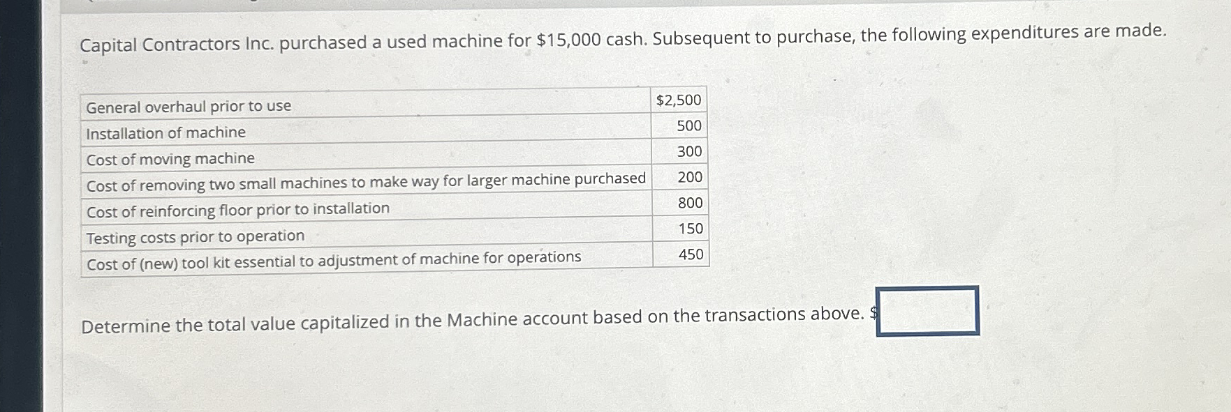 Solved Capital Contractors Inc. purchased a used machine for | Chegg.com